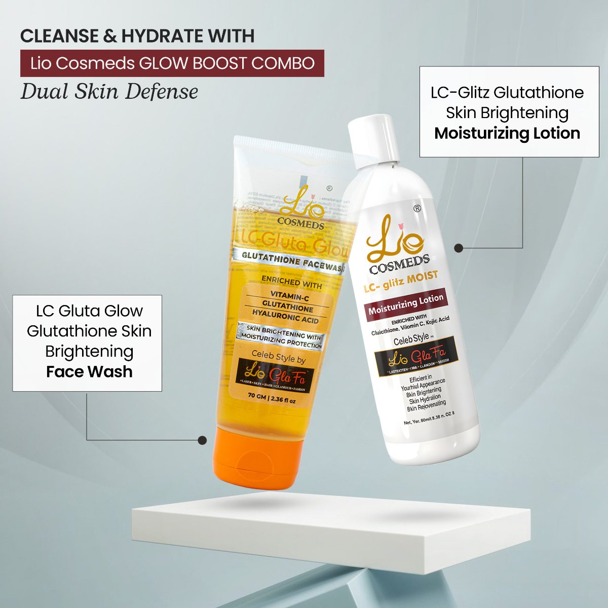 Lio Cosmeds Glow Boost Combo: Cleanse, Hydrate - Dual Skin Defence