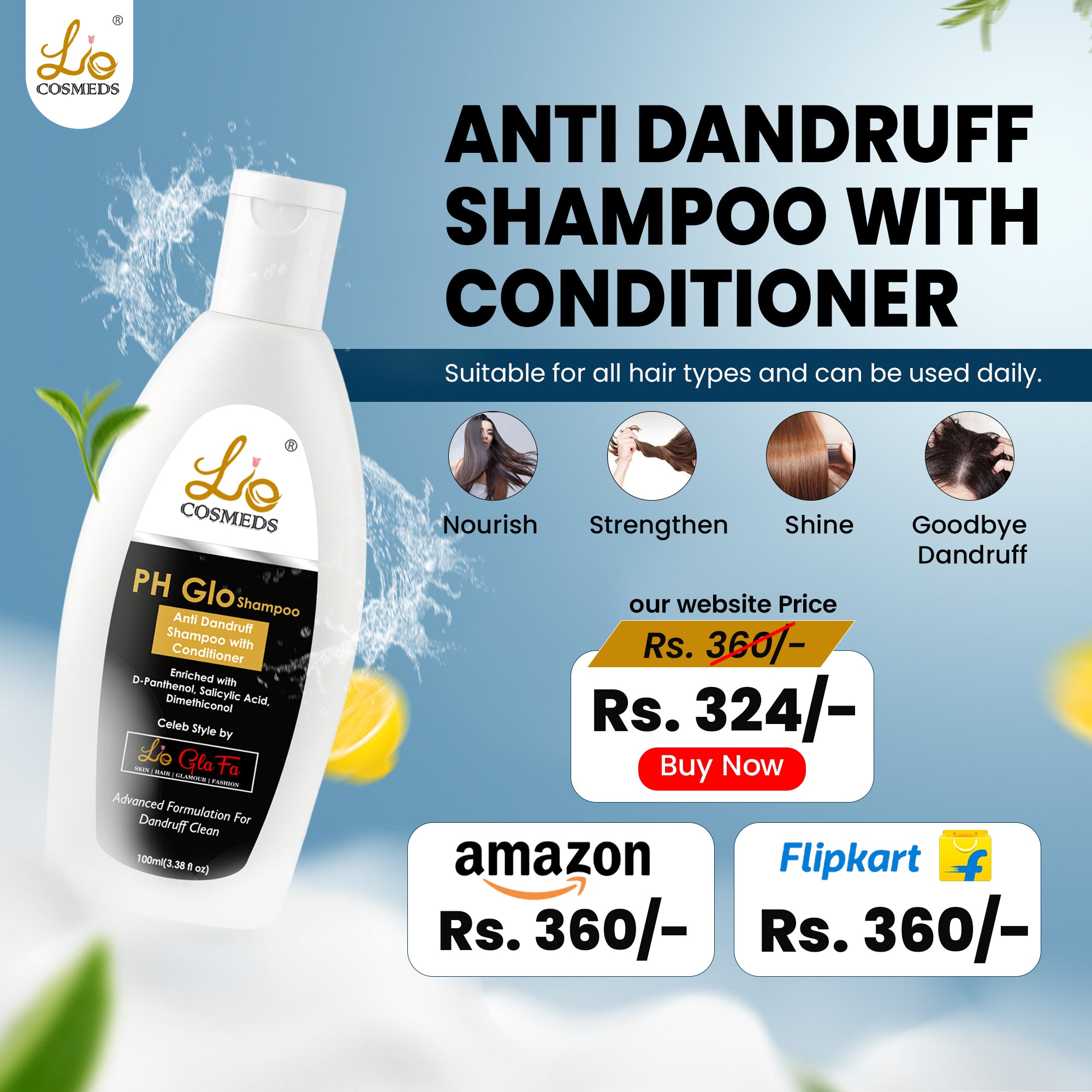 PHGLO Anti Dandruff Shampoo With Conditioner (FREE Doctors Consultatio ...